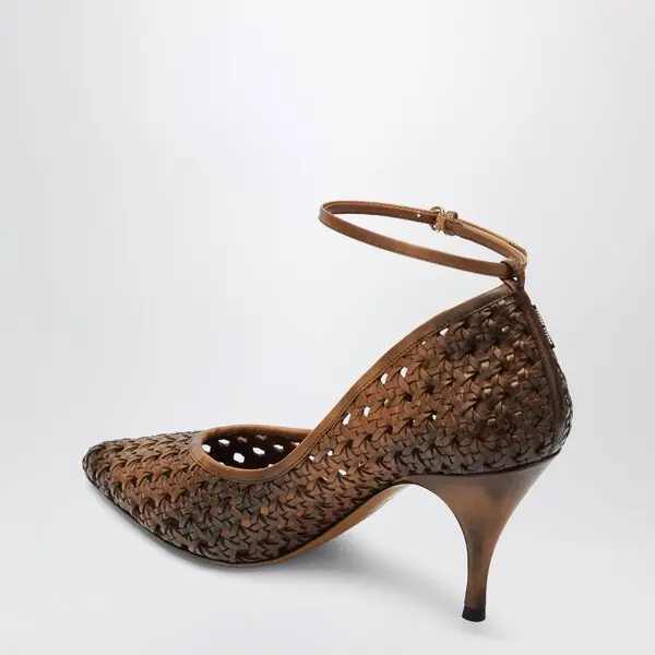 Miu Miu Cognac-colored Woven Leather Pumps - Brown