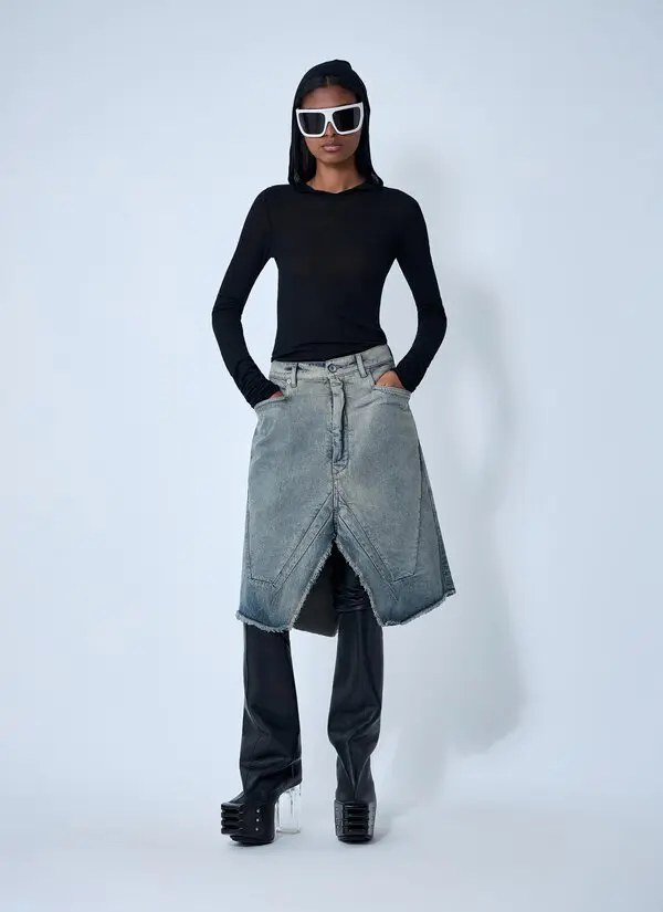 Rick Owens Slivered Denim Skirt
