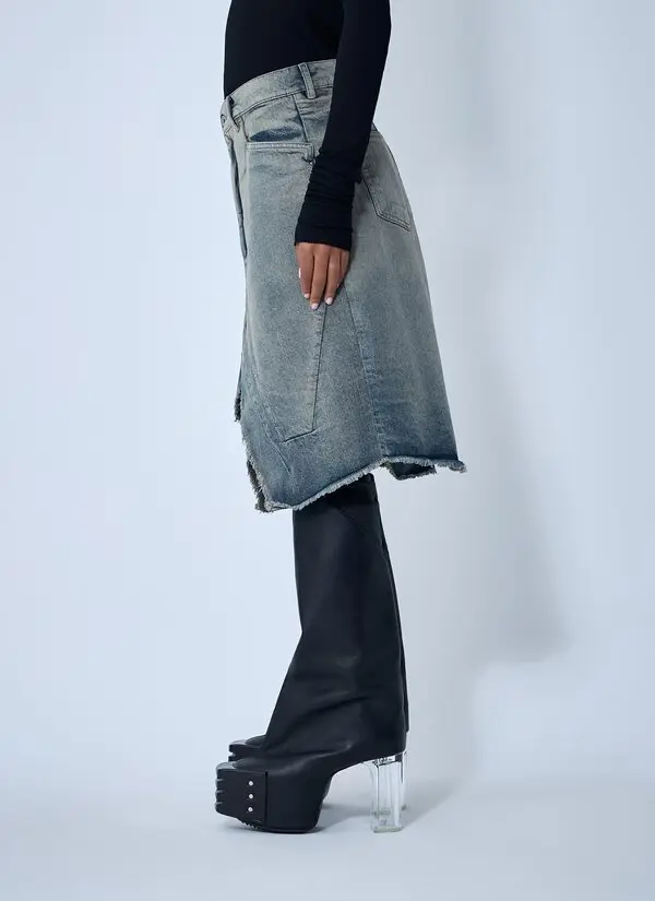 Rick Owens Slivered Denim Skirt