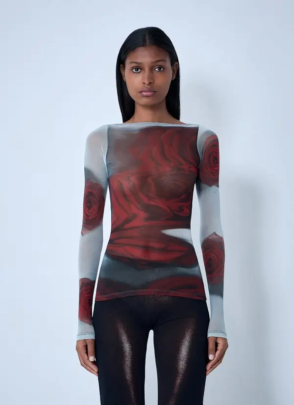 JEAN PAUL GAULTIER Blurry Roses Mesh Tank Top - White