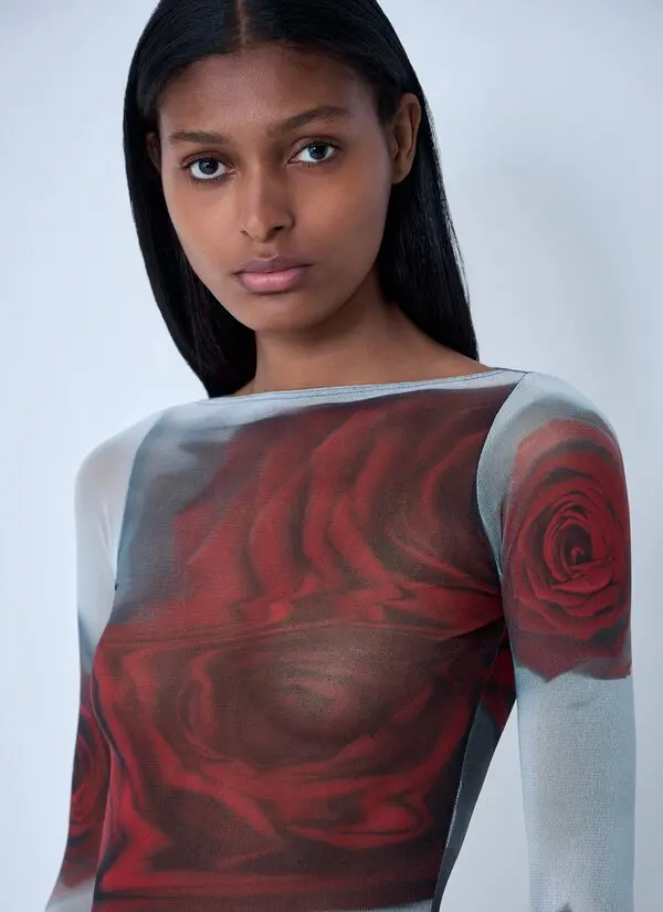 JEAN PAUL GAULTIER Blurry Roses Mesh Tank Top - White