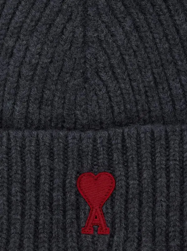 AMI Paris Wool Adc Embroidered Beanie - Gray