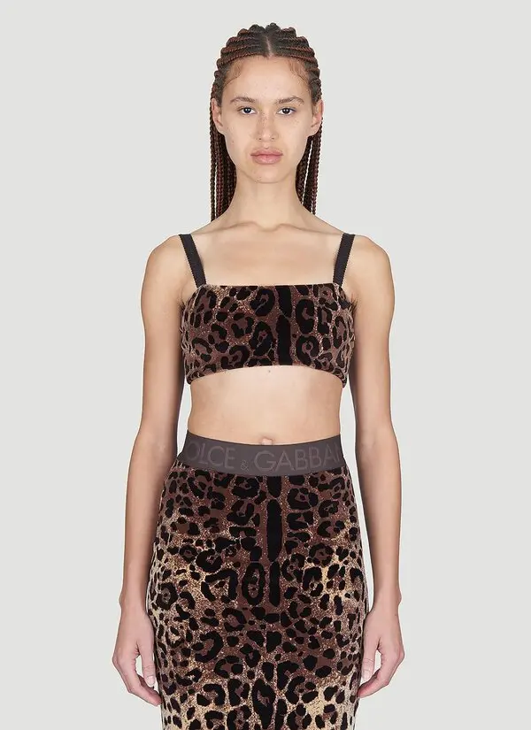Dolce & Gabbana Leopard Print Crop Top - Brown