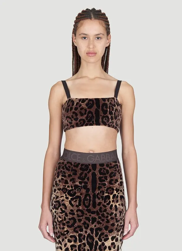 Dolce & Gabbana Leopard Print Crop Top - Brown