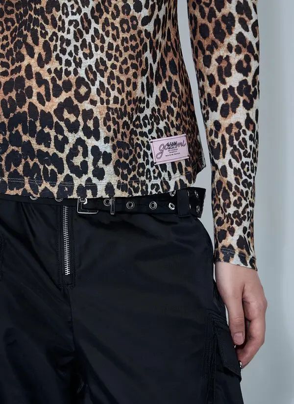 GANNI Printed Mesh Top - Brown