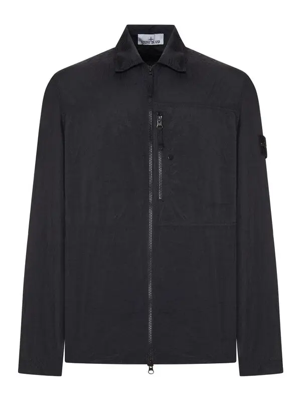 Stone Island Nylon Overshirt With Badge - Black