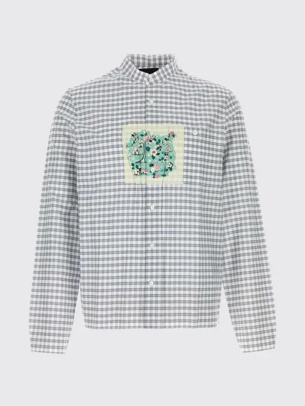 Prada Printed Cotton Mandarin Collar Shirt - Blue