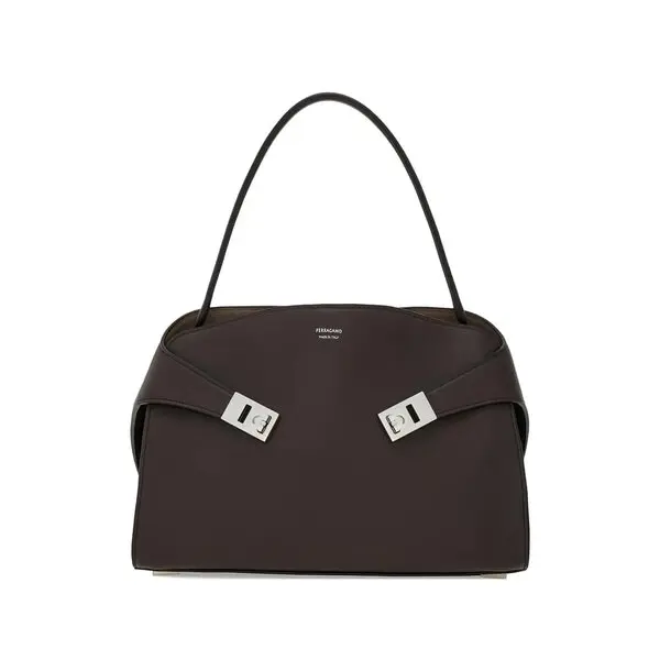 FERRAGAMO Soft Hug Calfskin Shoulder Bag - Brown