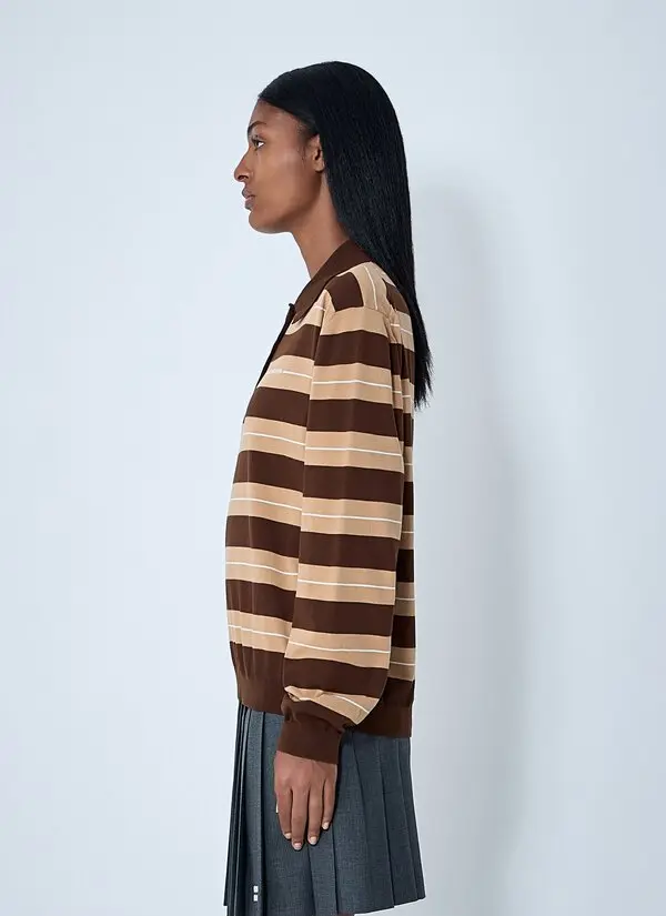 Miu Miu Striped Cotton Polo Shirt - Brown