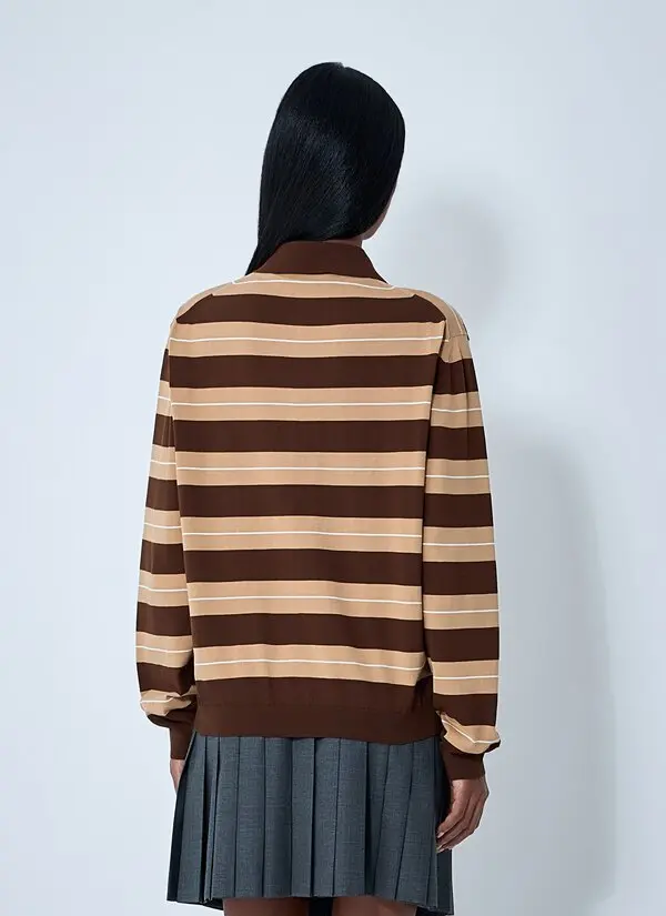 Miu Miu Striped Cotton Polo Shirt - Brown