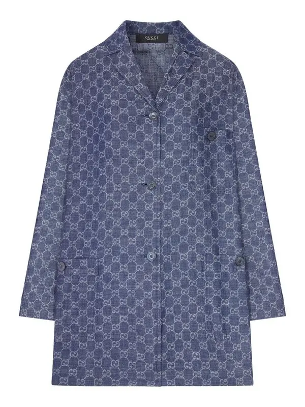 Gucci Gg Jacquard Cotton Denim Jacket - Blue