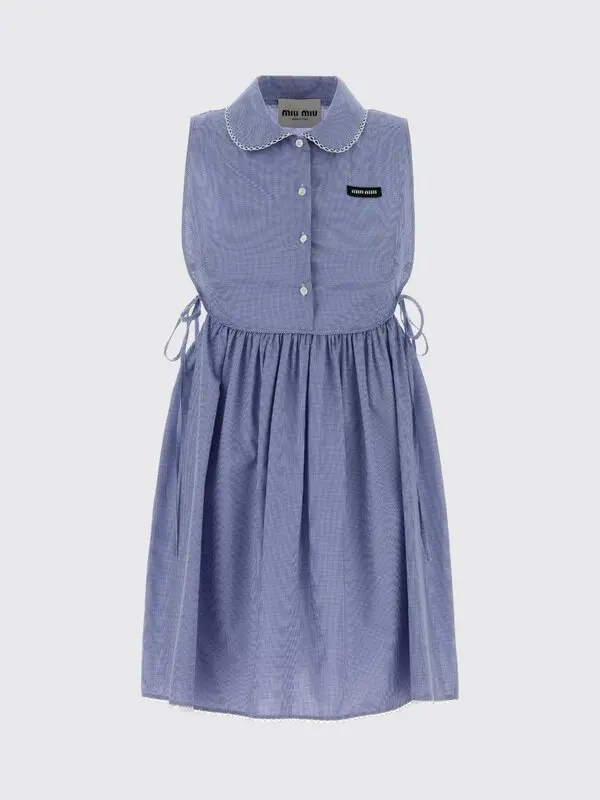 Miu Miu Check Cotton Chemisier Dress - White