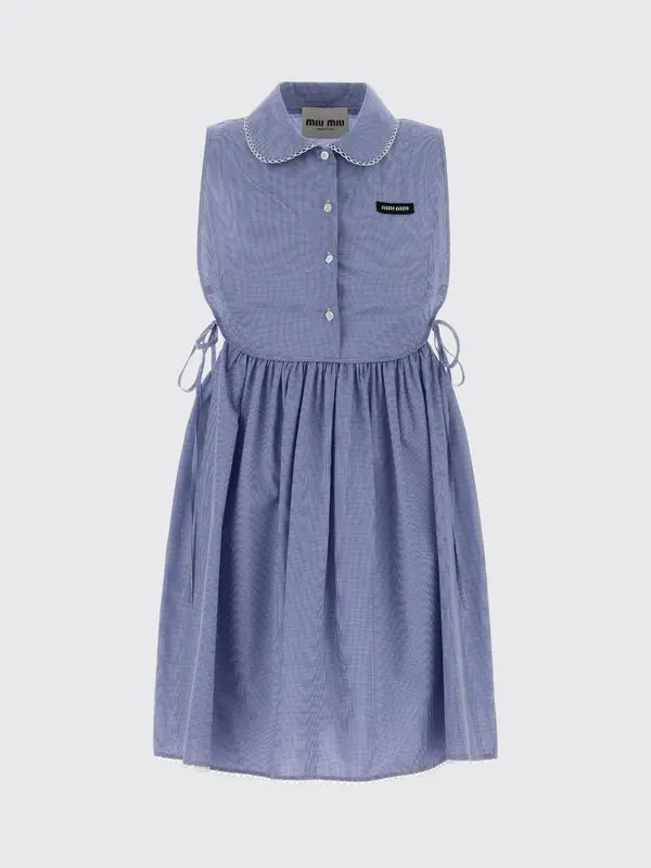 Miu Miu Check Cotton Chemisier Dress - White