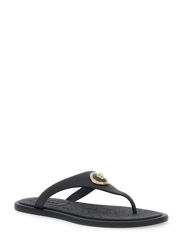 Versace Rubber Medusa Detail Slides - Black
