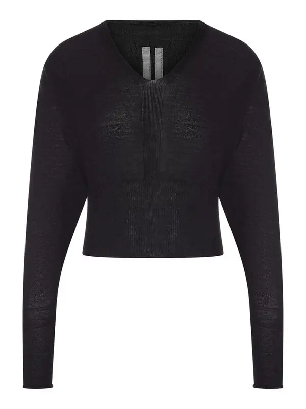 Rick Owens Cropped V-neck Sweater In Fine Wool - Black