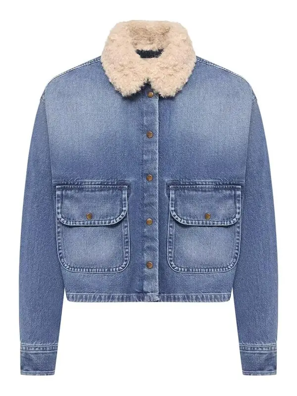 Moncler Denim Shirt With Teddy Trim - Blue