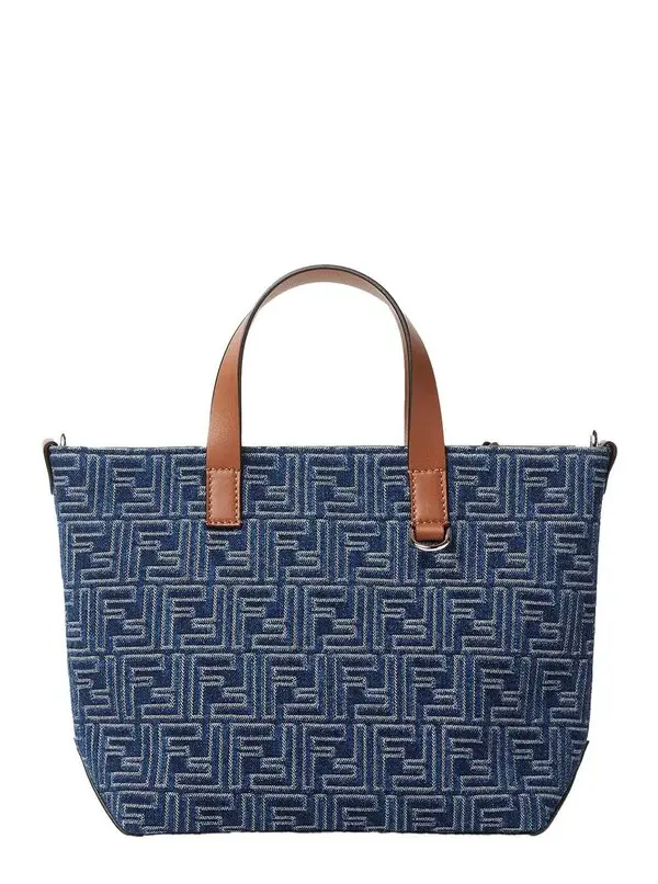 Fendi Blue Shopper With Top Handles And All-over Ff Motif In Cotton - Multicolor