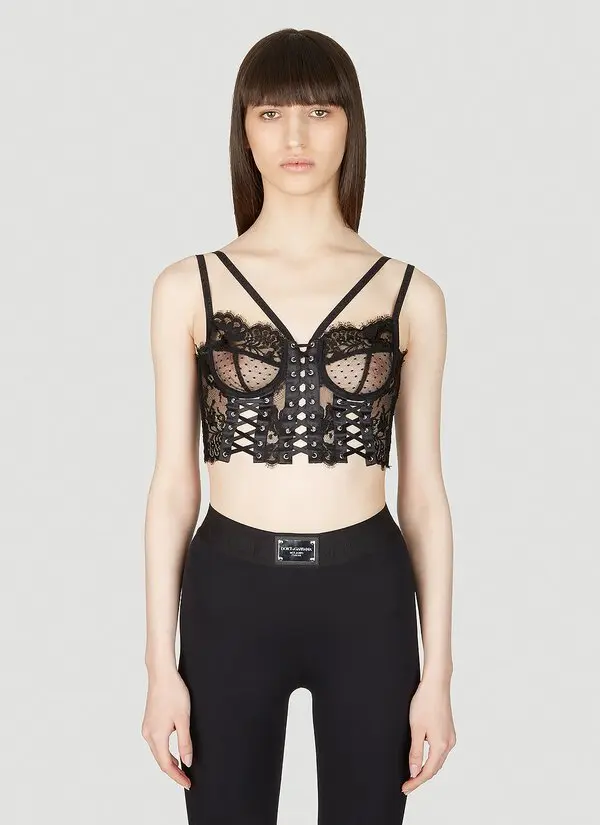 Dolce & Gabbana Floral Lace Bralette Top - Black