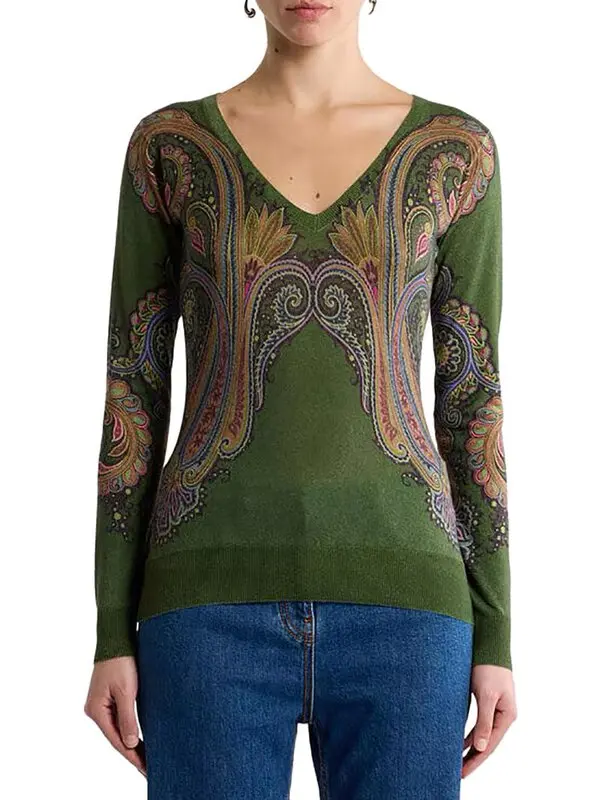 Etro Silk And Cashmere Paisley Sweater - Green