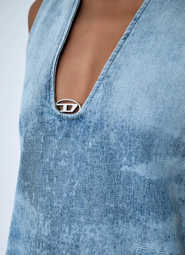 DIESEL® Denim V-neck Sleeveless Dress - Blue