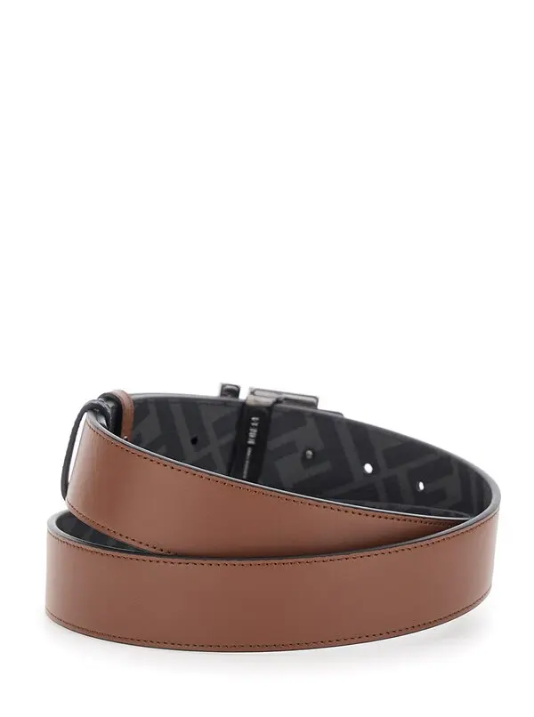 Fendi Brown Reversible Belt With Ff Buckle Closure In Leather