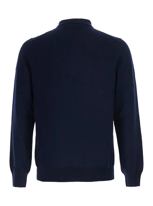 Tagliatore Blue Sweater With Polo Style Collar In Wool Blend For