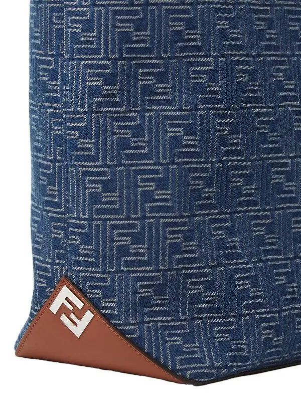 Fendi Blue Shopper With Long Handles And All Over Ff Motif In Cotton - Multicolor