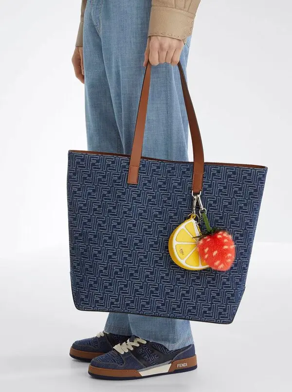 Fendi Blue Shopper With Long Handles And All Over Ff Motif In Cotton - Multicolor