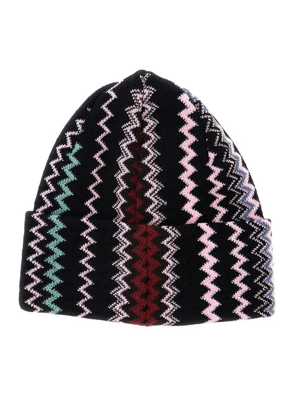 Missoni Beanie With Turn-up Brim Zigzag Motif In Wool Blend For - Multicolor