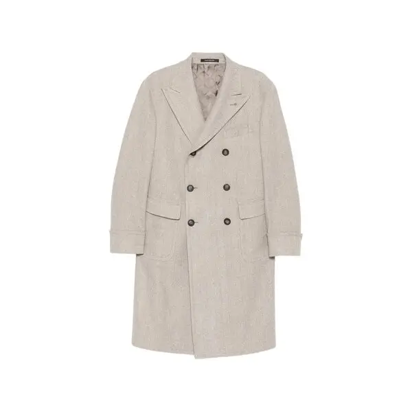 Tagliatore Herringbone Overcoat - Cream