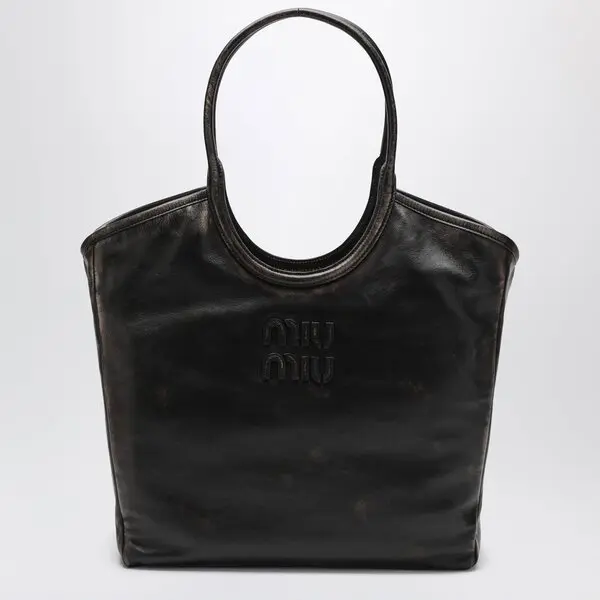 Miu Miu Ivy Shopping Tote In Lambskin Leather, Coffee - Brown