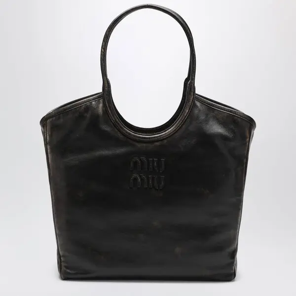 Miu Miu Ivy Shopping Tote In Lambskin Leather - Brown