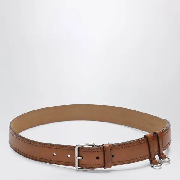 Miu Miu Calfskin Belt With Contrast Stitching And Hooks - Brown