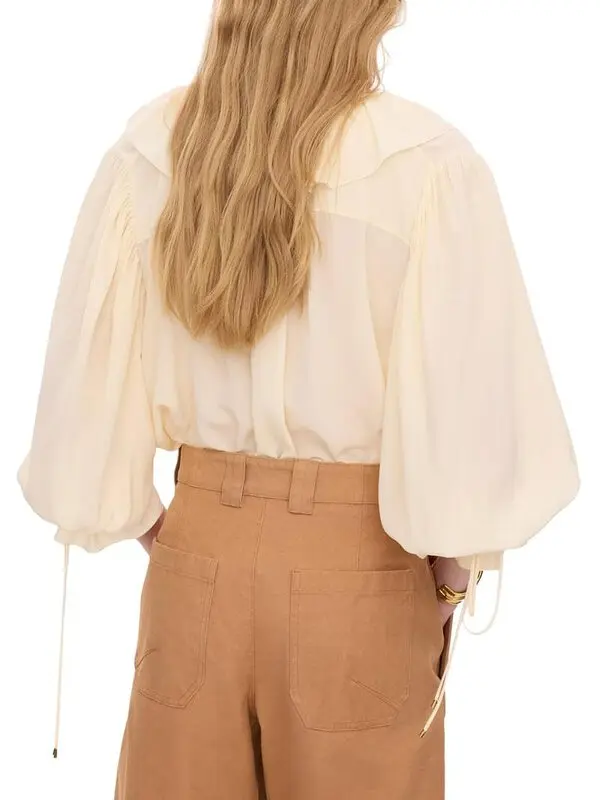 Chloé V-neck Ruffle Top In Crêpe De Chine - Cream