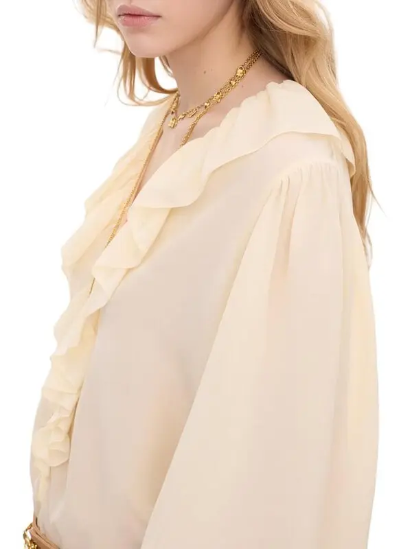 Chloé V-neck Ruffle Top In Crêpe De Chine - Cream