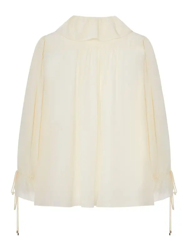 Chloé Ruffle Silk V-neck Top - Cream