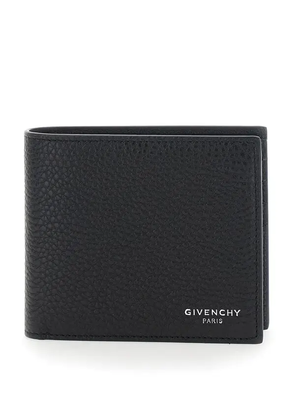 Givenchy Bi-fold Wallet With Logo Lettering On The Front In Black Pebbled Leather For - Multicolor