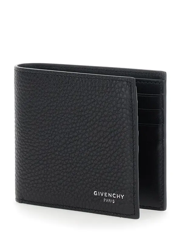 Givenchy Bi-fold Wallet With Logo Lettering On The Front In Black Pebbled Leather For - Multicolor
