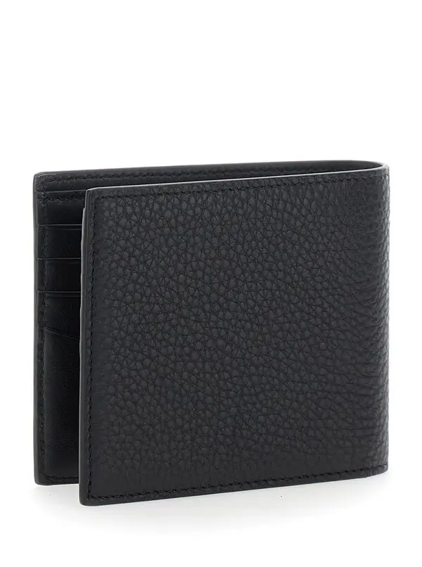 Givenchy Bi-fold Wallet With Logo Lettering On The Front In Black Pebbled Leather For - Multicolor