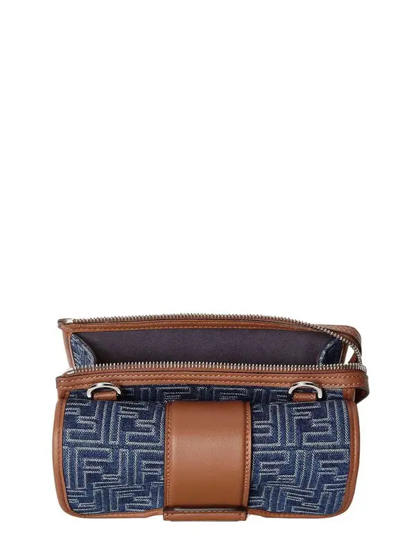 Fendi Baguette Double' Blue Crossbody Bag With Magnetic Ff Closure And All-over Motif In Blue Cotton - Multicolor
