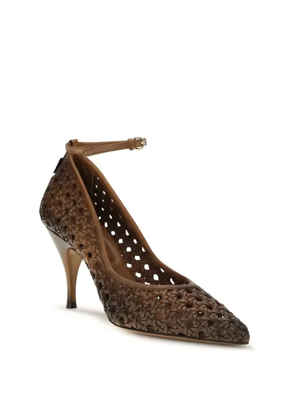 Miu Miu Woven Leather Pumps - Cream