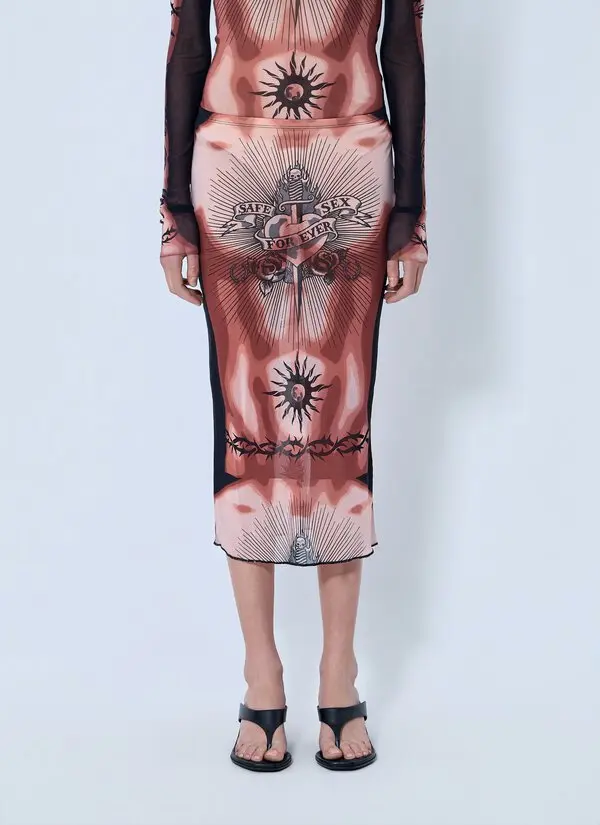 JEAN PAUL GAULTIER Re-edition Safe Sex Tattoo Long Skirt - Brown