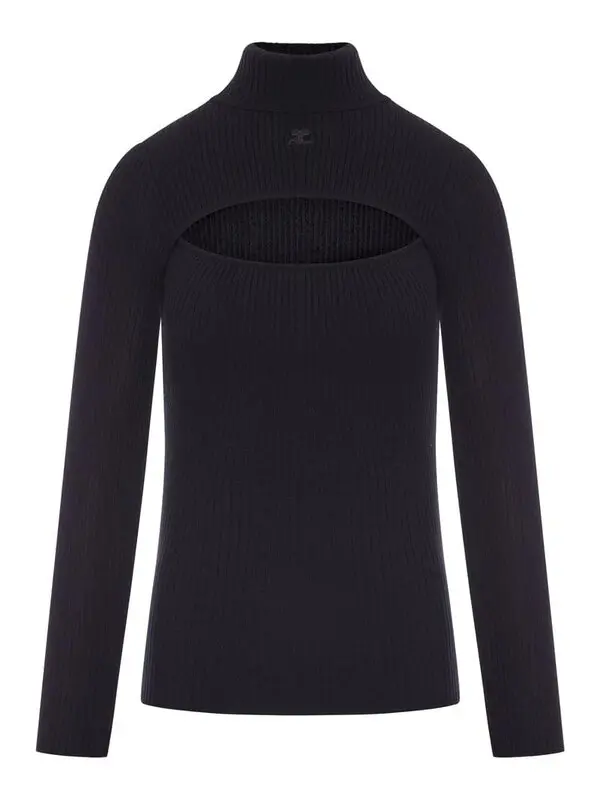 COURREGES Ribbed Sweater With Cut-out Detail - Black