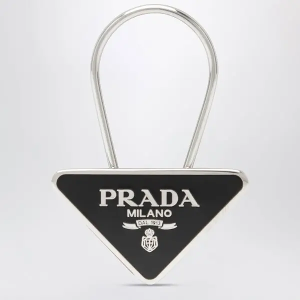 Prada Silver Keyring In Enamelled Metal