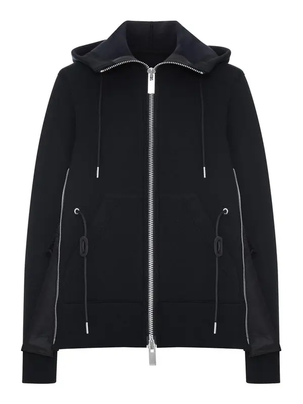 Sacai Zip-up Hoodie With Nylon Details - Black
