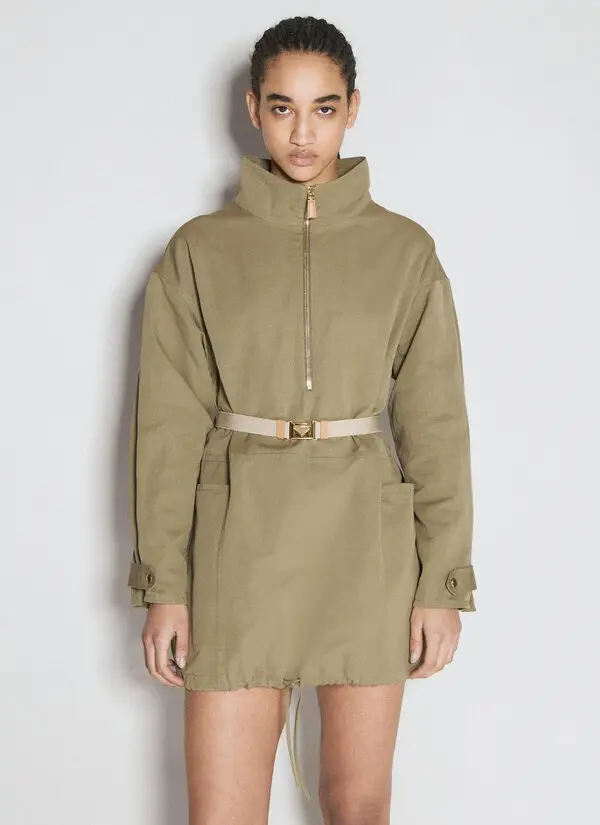 Prada Half-zip Long Sleeve Dress - Green