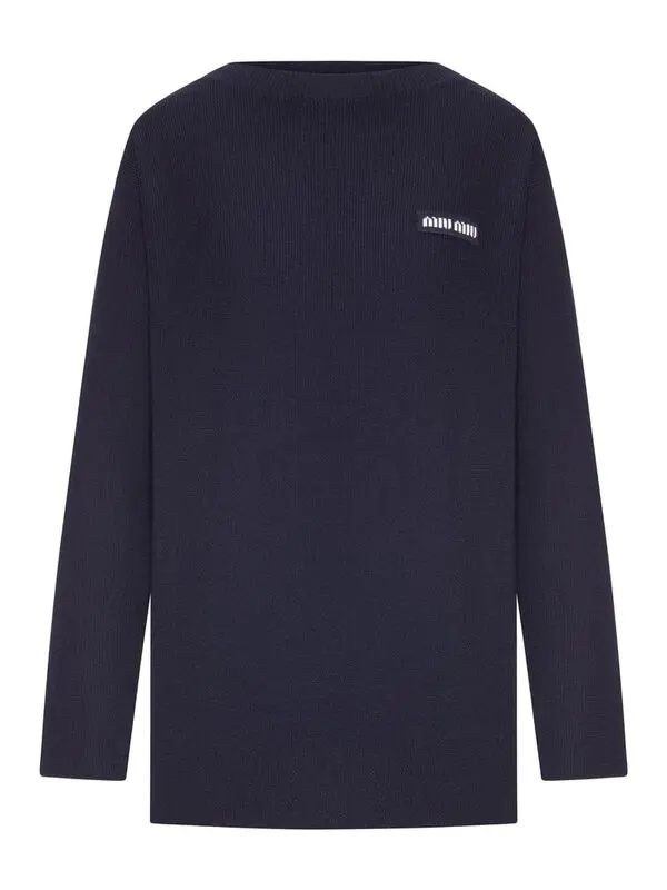 Miu Miu Oversized Ribbed Knit Sweater With Logo