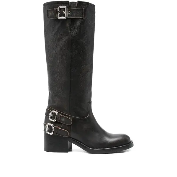 Chloé Calfskin Buckle Block Heel Boots - Black