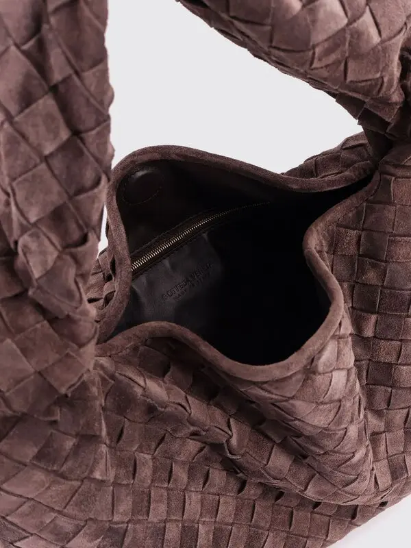 Bottega Veneta Hop Bag In Intrecciato Suede - Brown