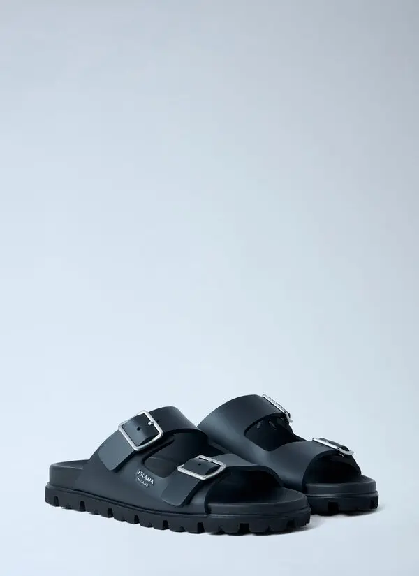 Prada Rubber Double Strap Slides